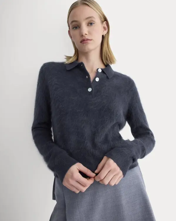 Everlane Cashmere Cropped Polo Sweater - Starry Navy
