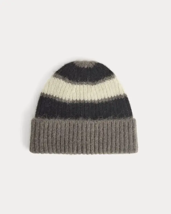 Everlane Plush Alpaca Beanie - Mid Grey Heather/black/bone