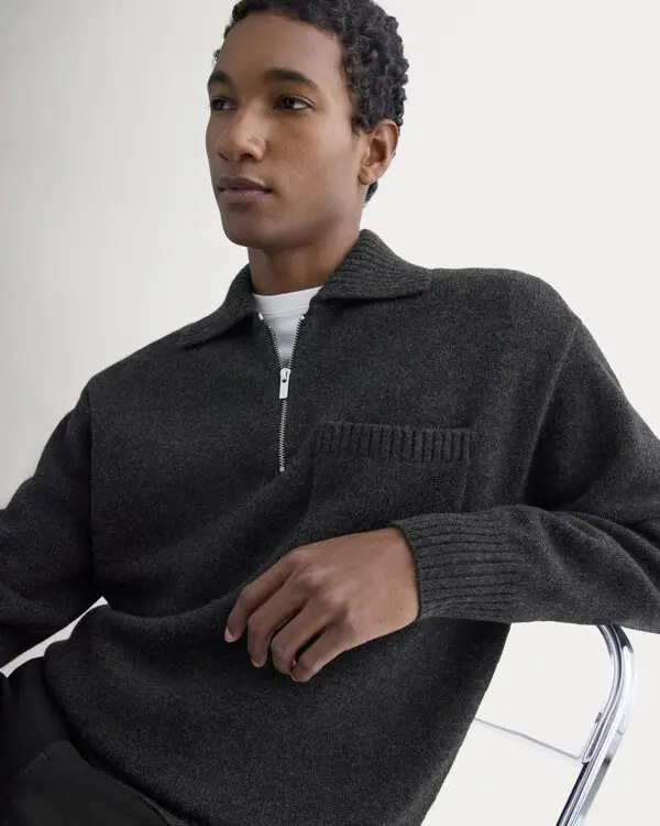 Everlane Luxe Merino Quarter-zip Pullover - Heathered Black