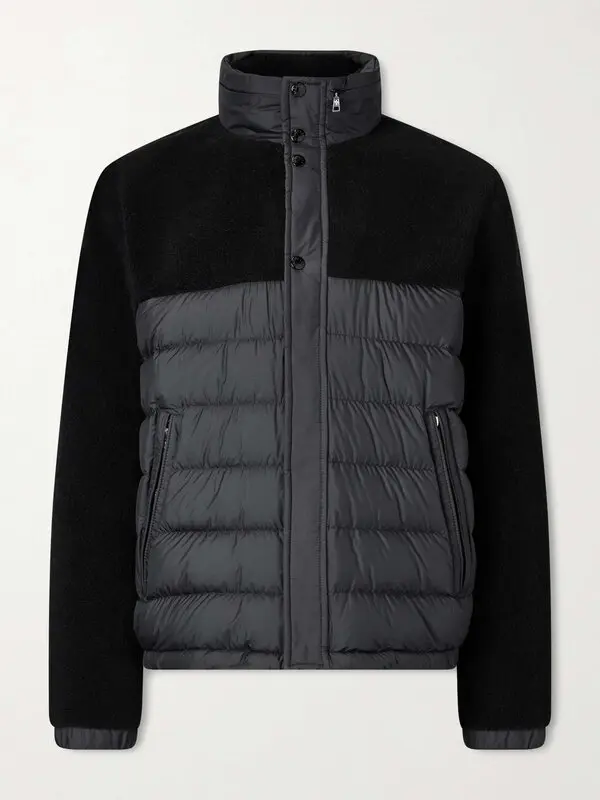 Moncler Panelled Fleece And Quilted Shell Down Jacket - Black