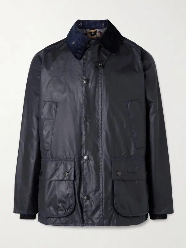 Barbour Bedale Corduroy-trimmed Waxed-cotton Jacket - Blue