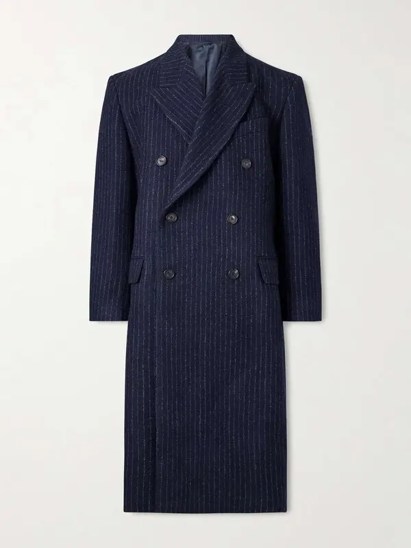BODE Waldorf Double-breasted Pinstriped Virgin Wool Coat - Navy