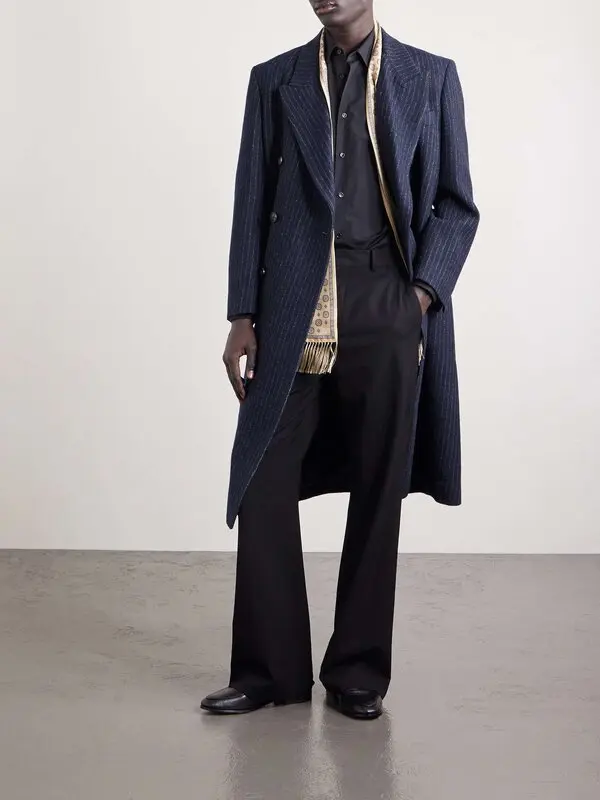 BODE Waldorf Double-breasted Pinstriped Virgin Wool Coat - Navy