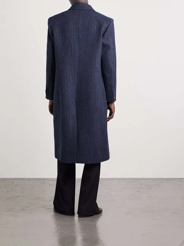 BODE Waldorf Double-breasted Pinstriped Virgin Wool Coat - Navy