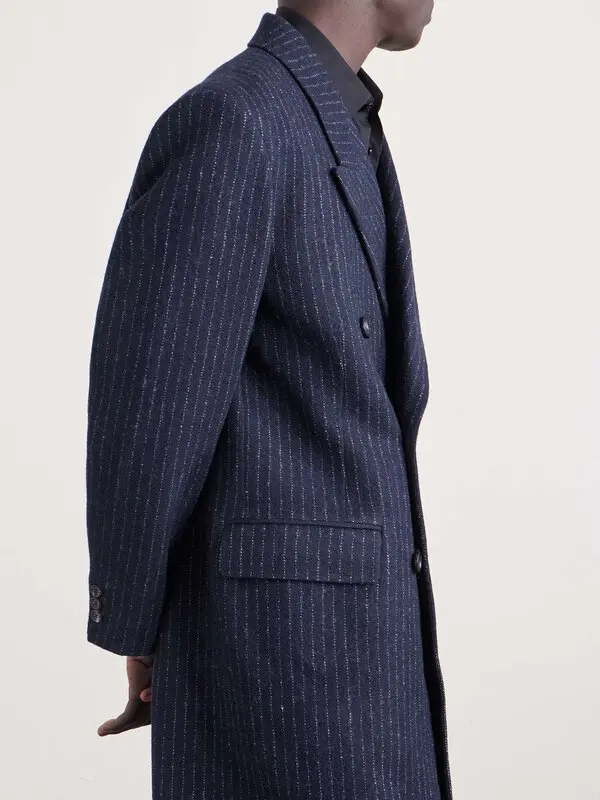 BODE Waldorf Double-breasted Pinstriped Virgin Wool Coat - Navy
