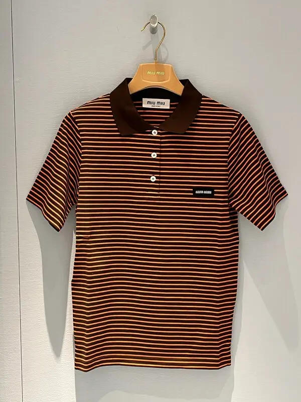Miu Miu Striped Polo - Orange And Brown