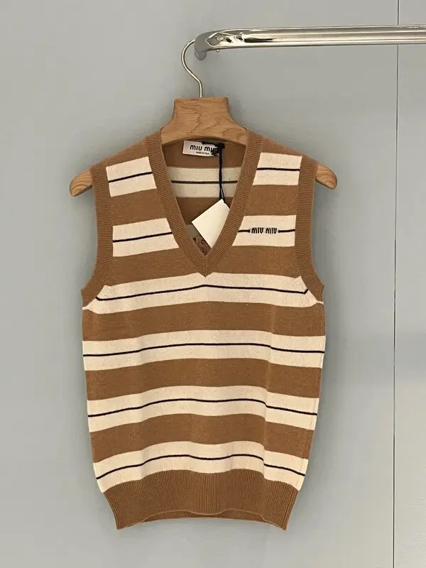 Miu Miu Beige Stripe Vest - Brown