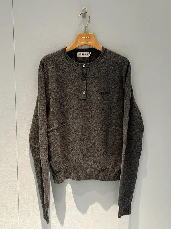 Miu Miu Long Sleeve Dark Henley Cashmere - Gray
