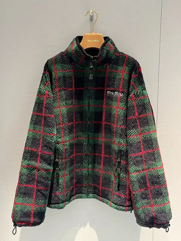 Miu Miu Fleece Jacket Red Plaid