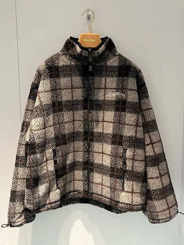 Miu Miu Fleece Jacket Gray Plaid