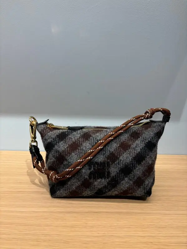 Miu Miu Plaid Wool Handbag Black - Grey, Brown