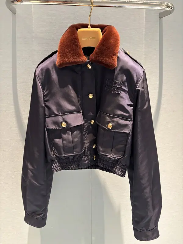 Miu Miu Aviator Jacket With Fur Collar - Black