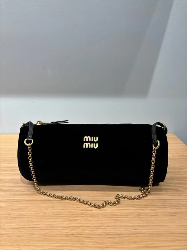 Miu Miu Velvet Pouch With Chain Strap - Black