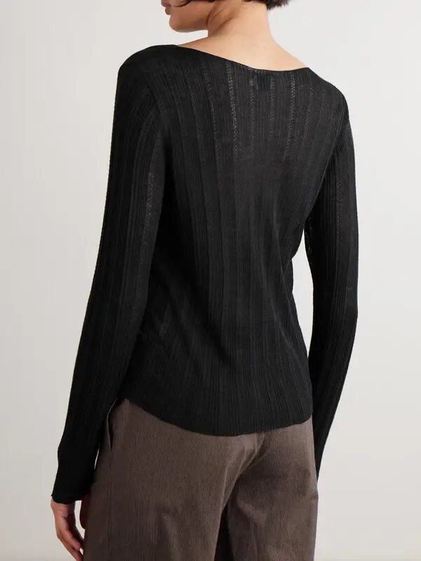 DEIJI STUDIOS Open Work Ribbed Ecovero-blend Top - Black