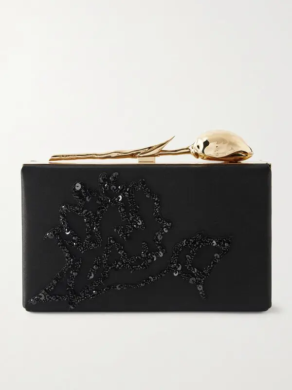 Erdem Bloom Embellished Satin Clutch