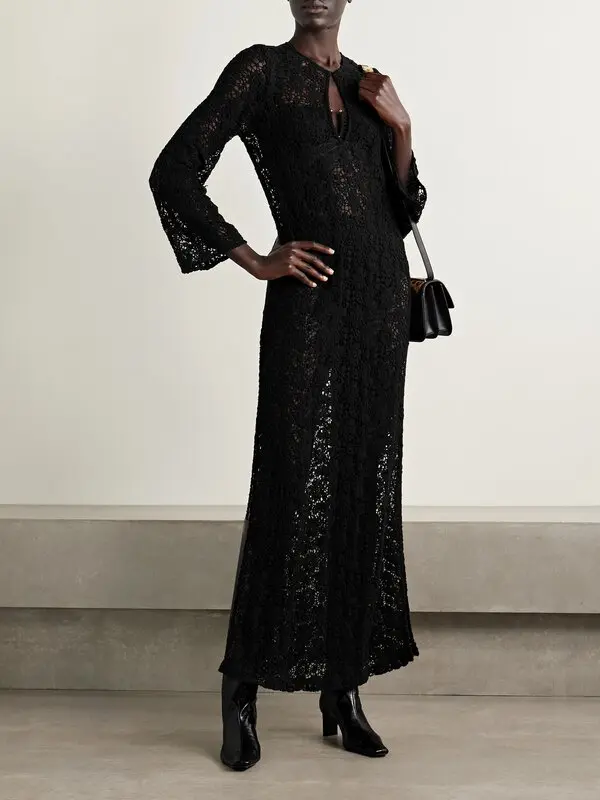 Nili Lotan Della Crocheted Cotton Midi Dress - Black | Editorialist
