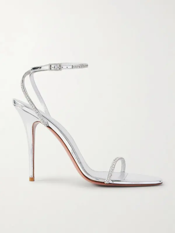 Amina Muaddi Diamante Crystal-embellished Leather Sandals - Silver