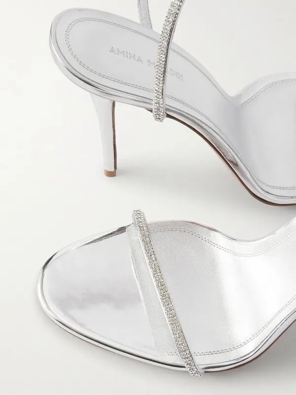 Amina Muaddi Diamante Crystal-embellished Leather Sandals - Silver