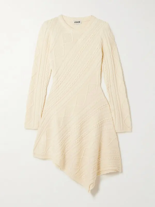 Staud Eva Asymmetric Cable-knit Wool-blend Dress - Neutrals