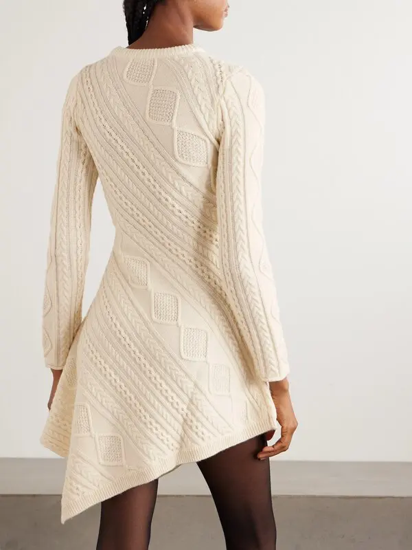 Staud Eva Asymmetric Cable-knit Wool-blend Dress - Neutrals