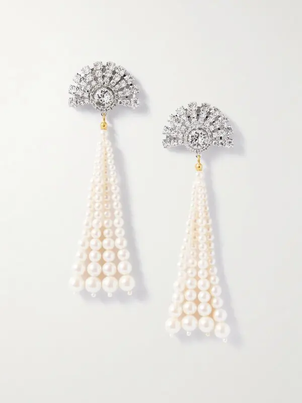 JENNIFER BEHR Winifred Rhodium-plated Crystal And Faux Pearl Earrings - Ivory