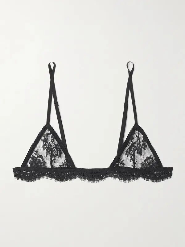 Dolce & Gabbana Micro Cotton-blend Lace Soft-cup Triangle Bra - Black