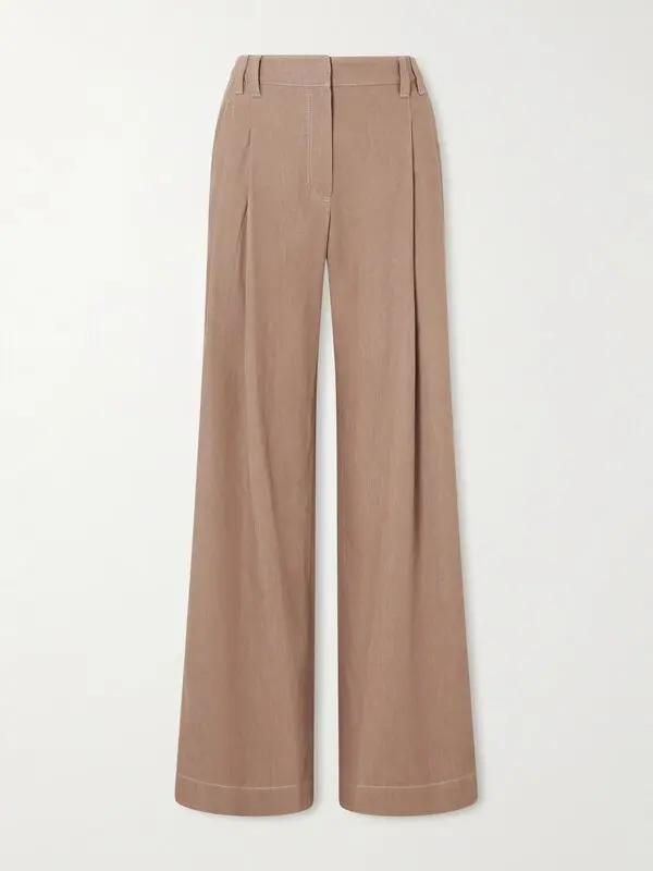Brunello Cucinelli Pleated Embellished High-rise Wide-leg Jeans