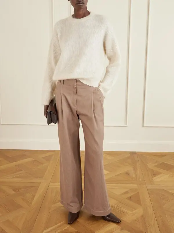 Brunello Cucinelli Pleated Embellished High-rise Wide-leg Jeans