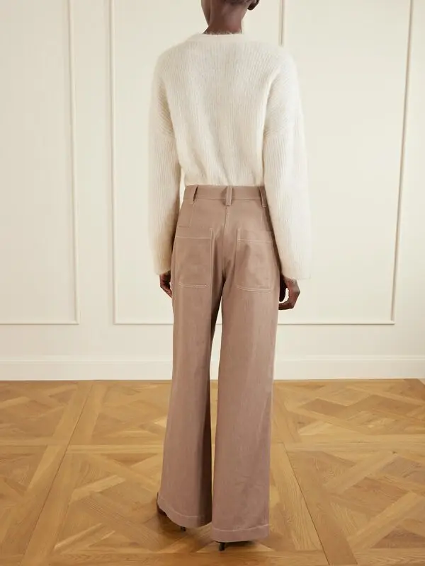 Brunello Cucinelli Pleated Embellished High-rise Wide-leg Jeans