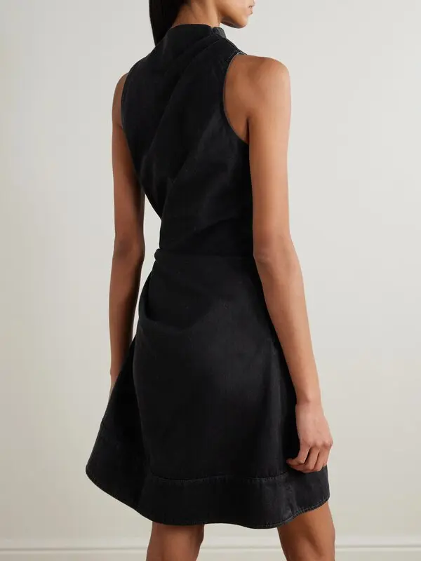 Alexander McQueen Gathered Denim Mini Dress - Black