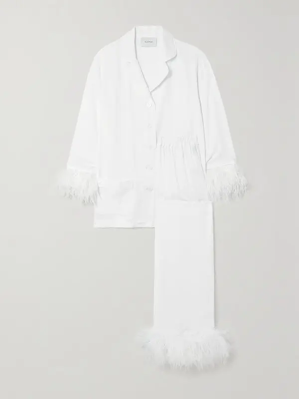 Sleeper Feather-trimmed Twill Pajama Set - White