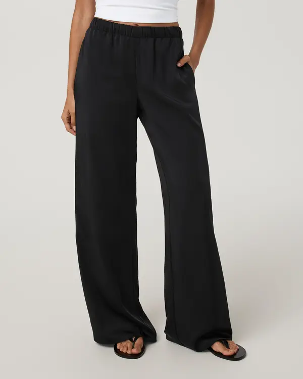Vuori Nova Satin Wide-leg Trousers - Black