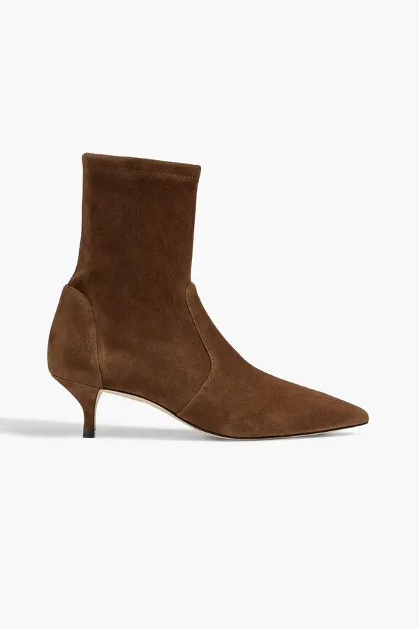 STUART WEITZMAN Suede Kitten Heel Ankle Boots - Brown