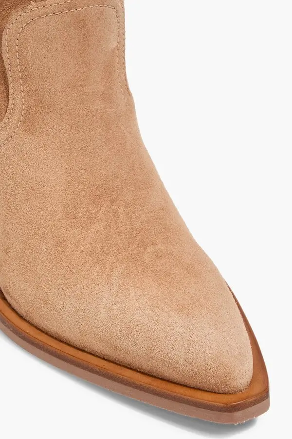 STUART WEITZMAN Suede Cowboy Boots With Stacked Heel - Camel