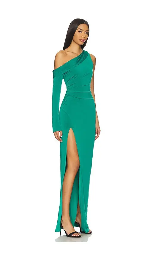 Katie May One Shoulder Gown With Slit - Evergreen