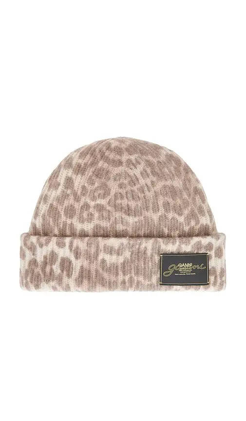 GANNI Graphic Mix Printed Beanie - Leopard