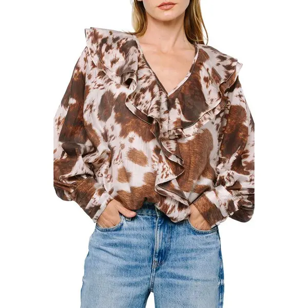 CIEBON Animal Print Ruffle Top
