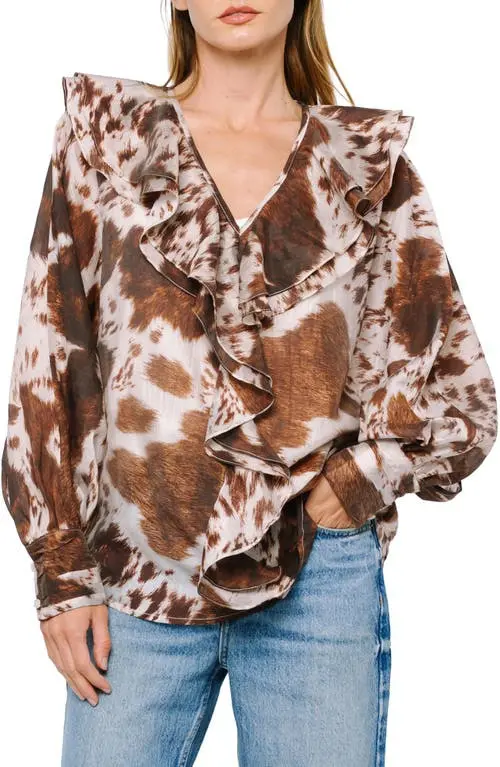 CIEBON Animal Print Ruffle Top