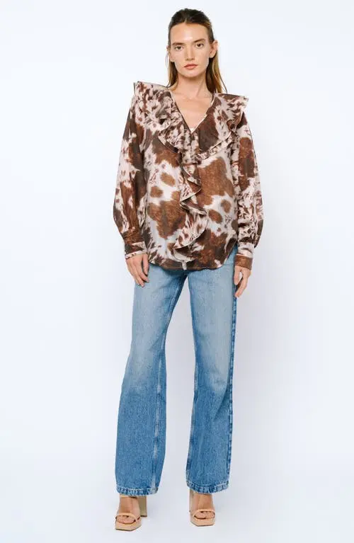 CIEBON Animal Print Ruffle Top