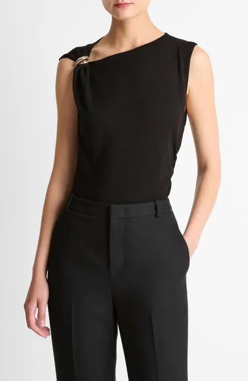 Vince Draped Sleeveless Wool-blend Top - Black