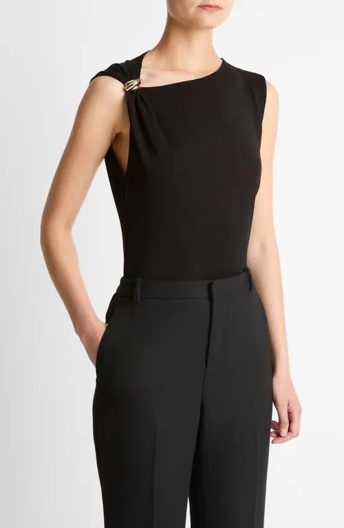 Vince Draped Sleeveless Wool-blend Top - Black