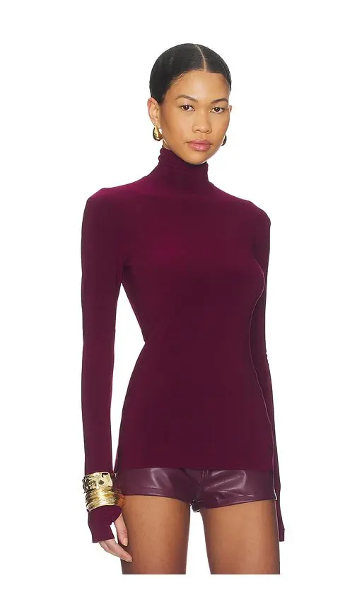 Norma Kamali Long Sleeve Turtleneck Top - Plum