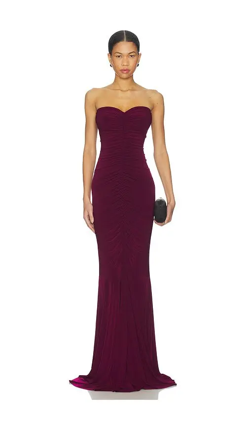 Norma Kamali Strapless Shirred Fishtail Gown - Plum