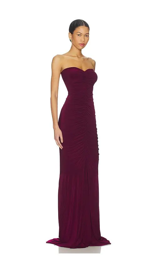 Norma Kamali x REVOLVE Strapless Shirred Front Fishtail Gown in Burgundy - size L