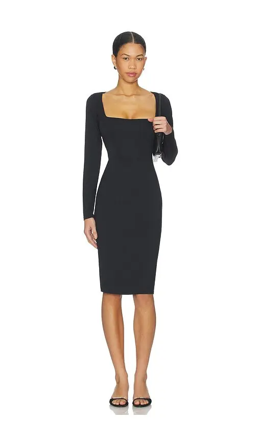 SKIMS Smooth Layers Square Neck Long Sleeve Midi Dress - Obsidian
