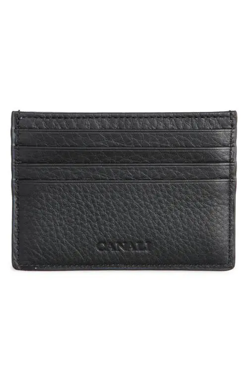 Canali Tumbled Calfskin Card Holder - Black
