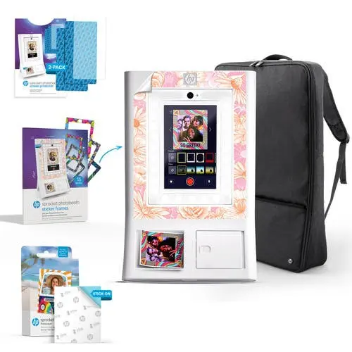 HP Sprocket Photobooth 3x4" Photo Printer Bundle - White