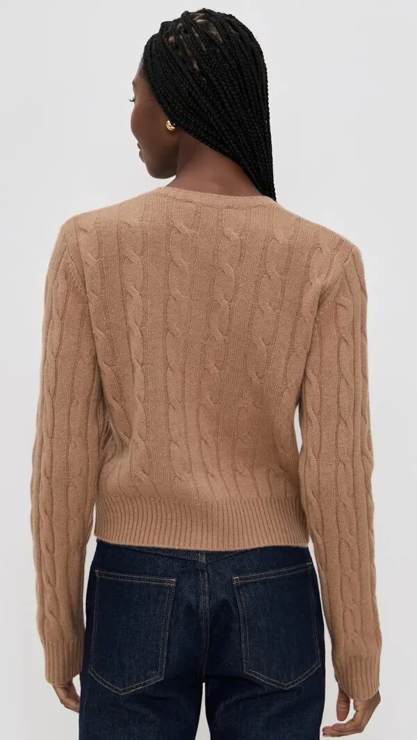 SPORTY & RICH Cable Knit Cashmere Cardigan - Camel