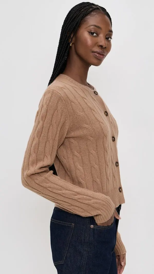SPORTY & RICH Cable Knit Cashmere Cardigan - Camel