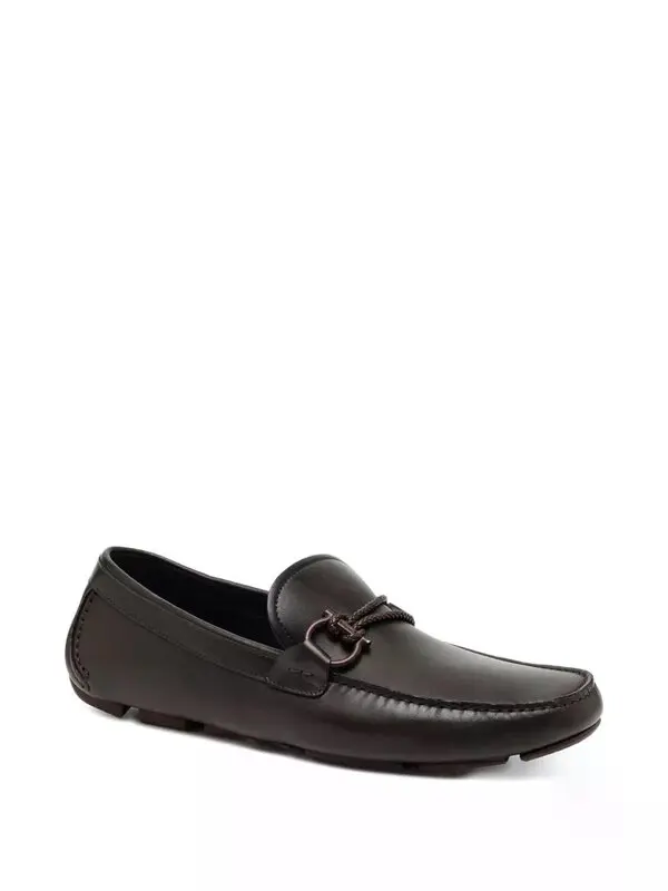 FERRAGAMO Gancini Leather Loafers - Brown